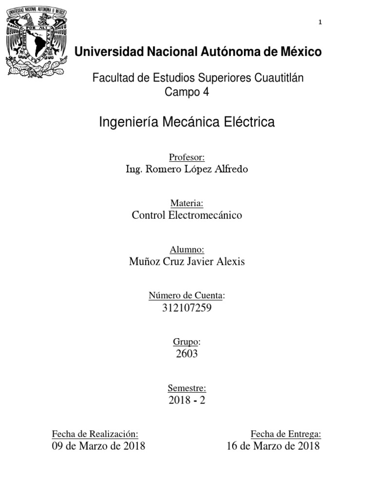 Practica No.1 (Lab. Control Electromecánico) | PDF | Corriente ...