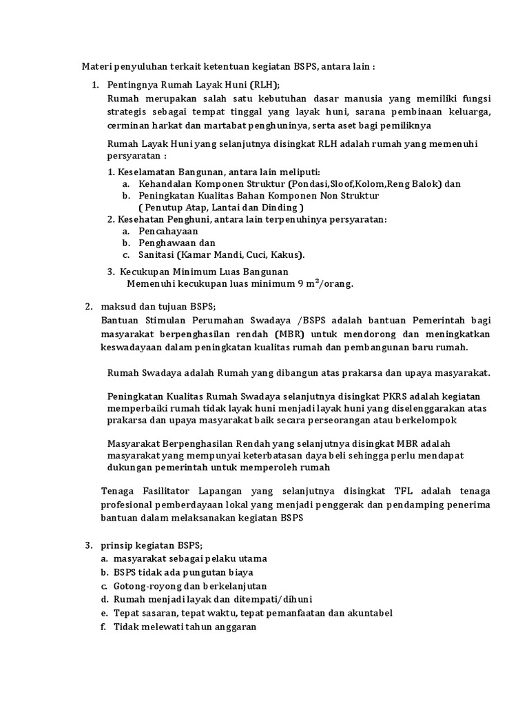 Contoh Materi Penyuluhan Kegiatan BSPS | PDF