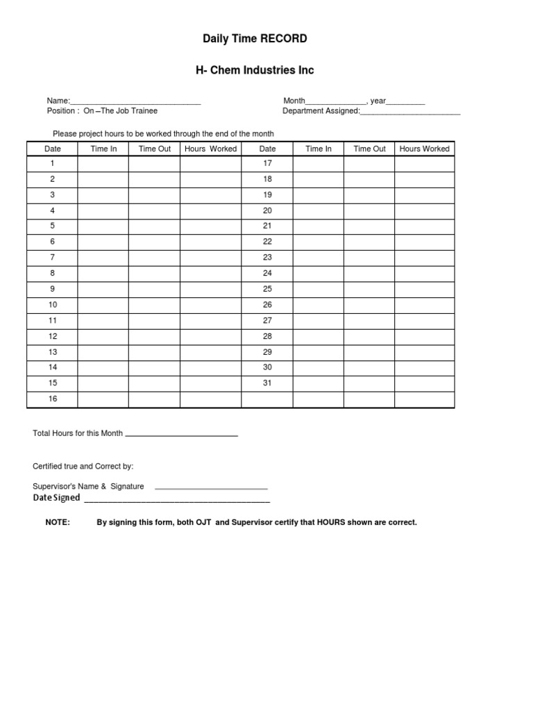 Daily Time RECORD: Date Signed | PDF