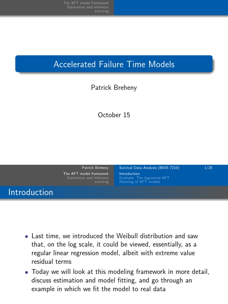 Accelerated Failure Time Models: Patrick Breheny | PDF | Regression Analysis | Estimation Theory