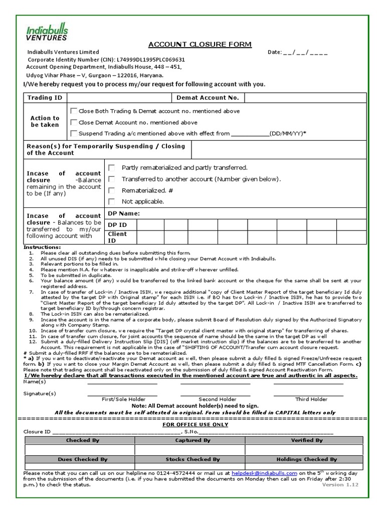Account Closure Form | PDF | Financial Markets | Service Industries