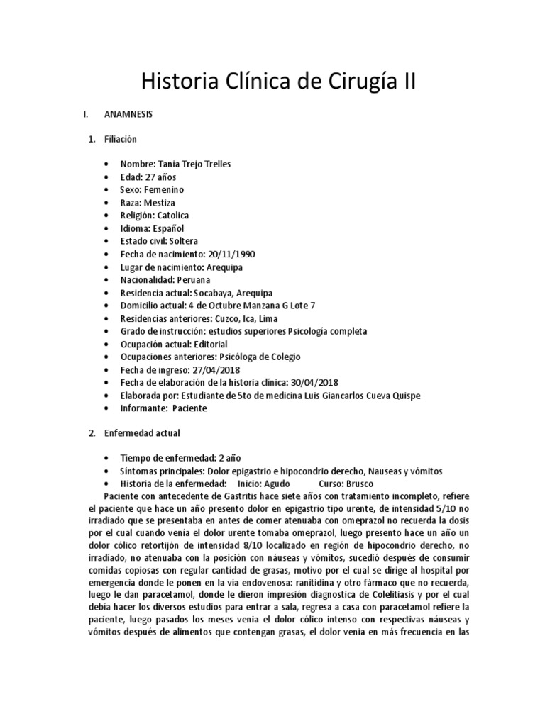 Historia Clínica de Tania Trejo Trelles | PDF | Enfermedades y ...
