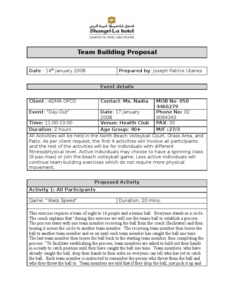 Team Building Proposal For ADMA OPCO | PDF | Volleyball | Leisure