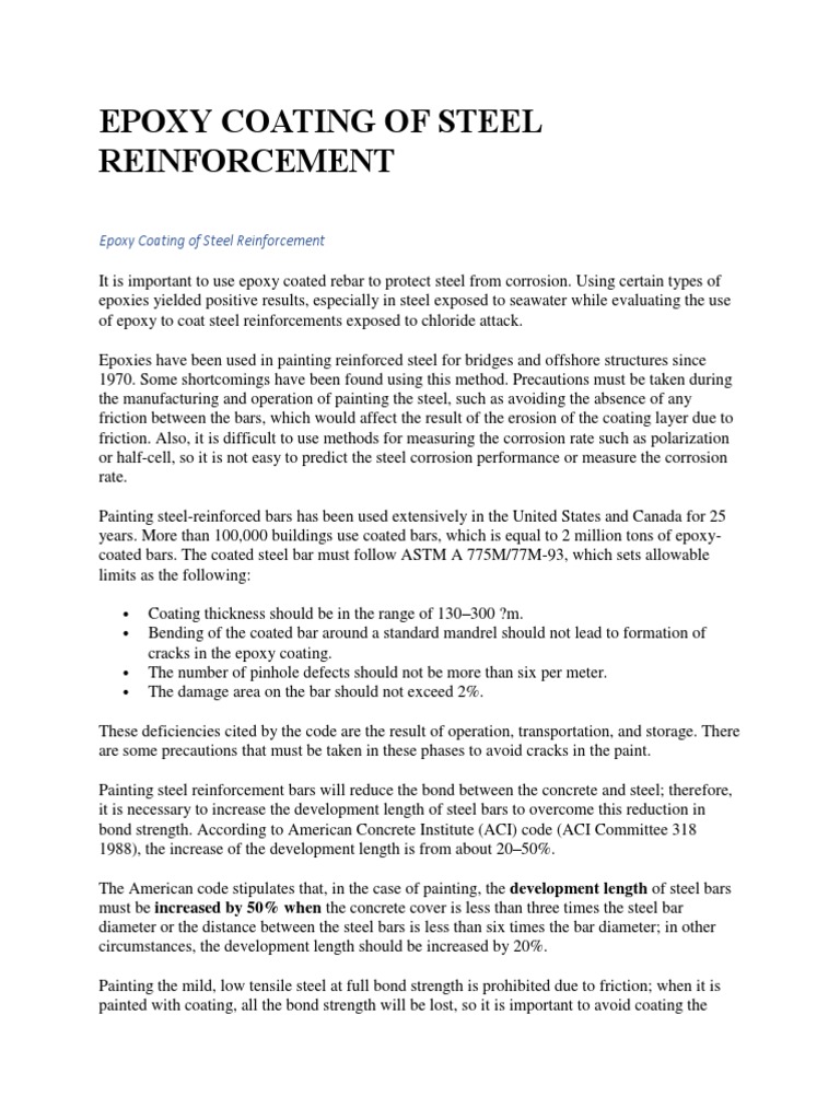 Epoxy Coating for Steel Reinforcement | PDF | Corrosion | Concrete