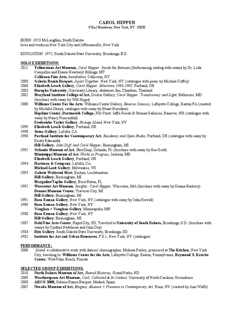 Carol Hepper: 9 East Broadway, New York, NY. 10038 | PDF | Art Museum ...