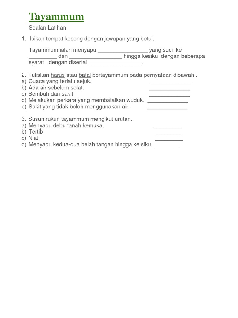 Soalan Latihan Tayammum | PDF