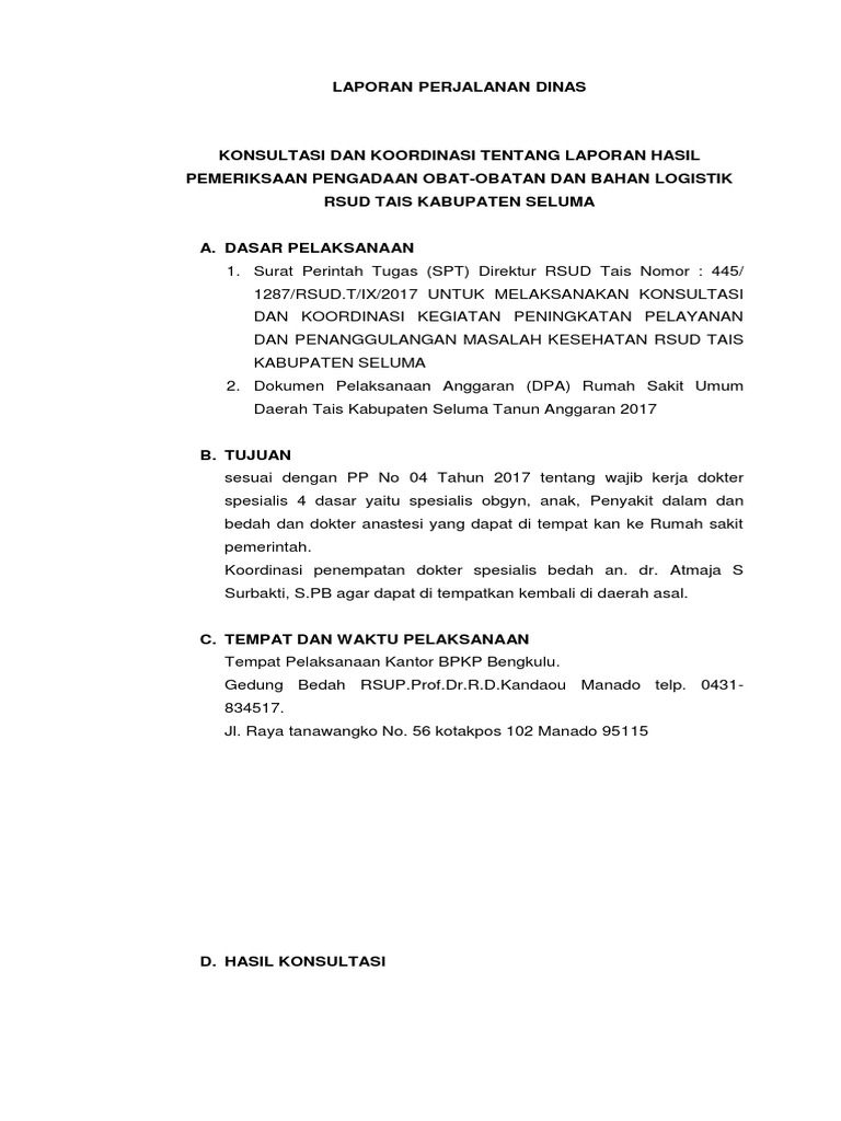 Contoh Laporan SPPD | PDF