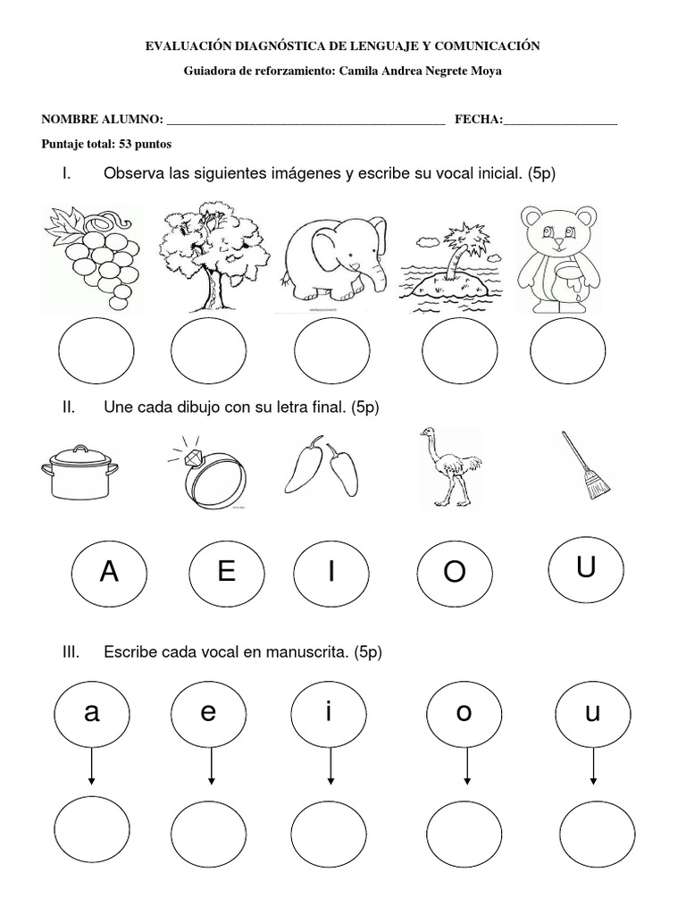 Evaluación De Vocales Para Preescolar Pdf