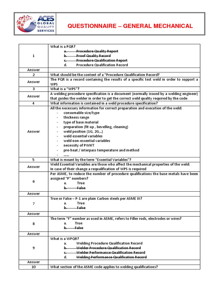 General Mechanical Questionnaire Without Answers | Welding | Fracture