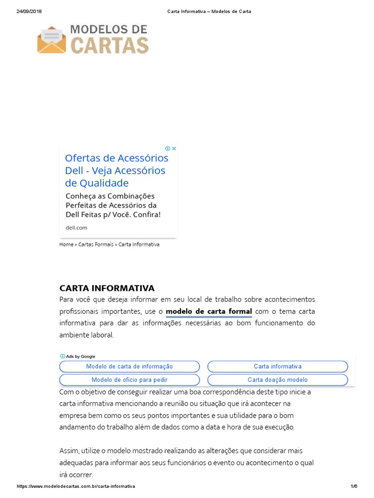 Carta Informativa - Modelos de Carta | Dividendo | Contabilidade