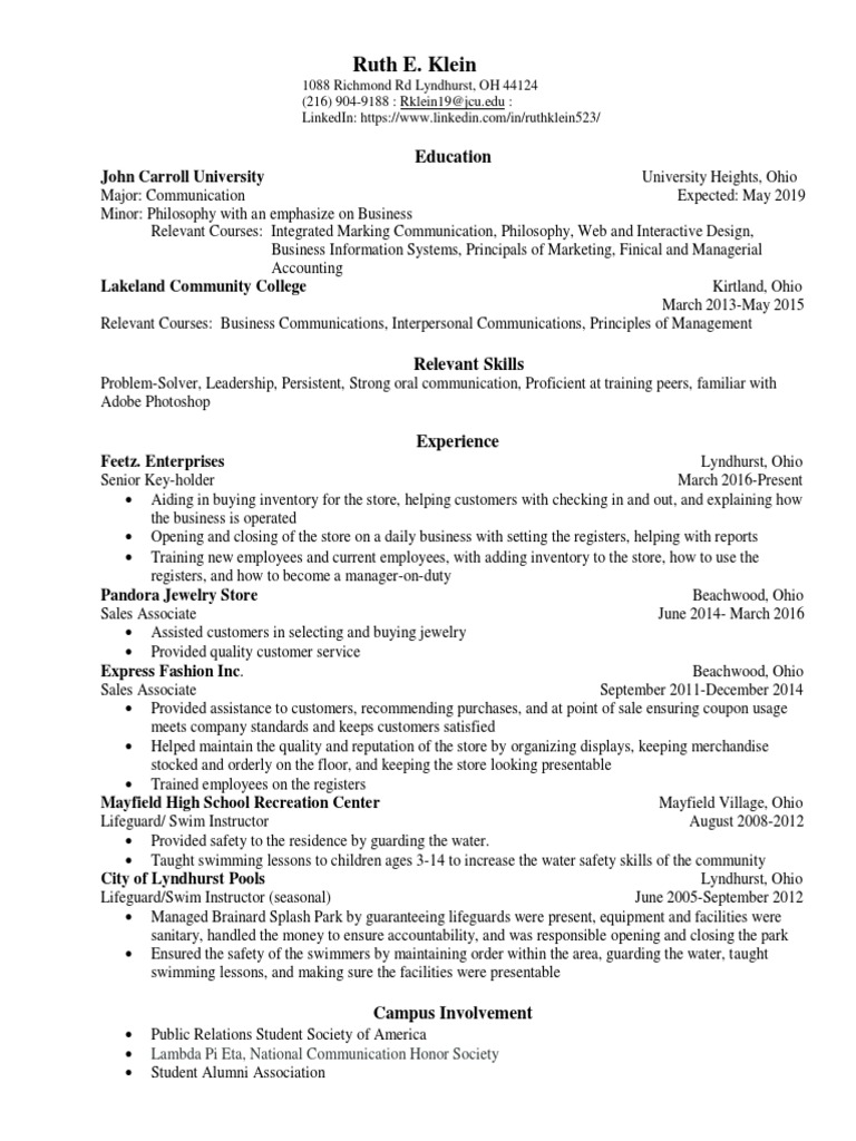 Ruth Klein Resume | PDF | Business | Inventory