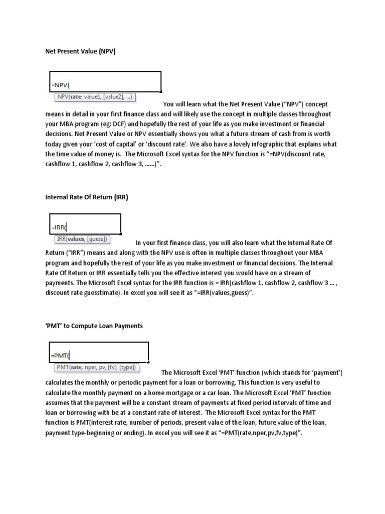 MBA Excel Formula PDF | PDF | Internal Rate Of Return | Net Present Value