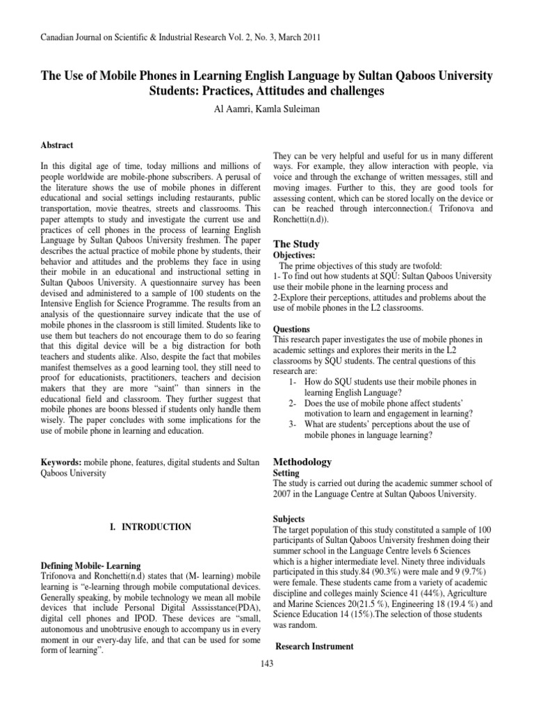 The Use of Mobile Phones in Learning English Language by Sultan Qaboos ...