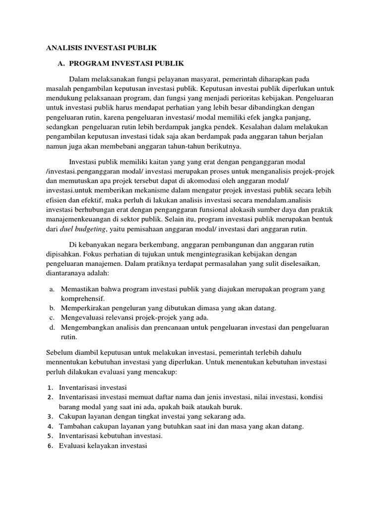 Analisis Investasi Publik | PDF | Bisnis | Pengelolaan Keuangan & Uang