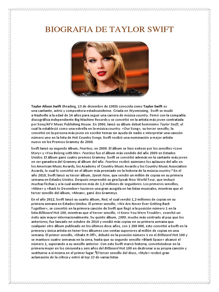 Biografia de Taylor Swift | PDF | Taylor Swift | Música dance