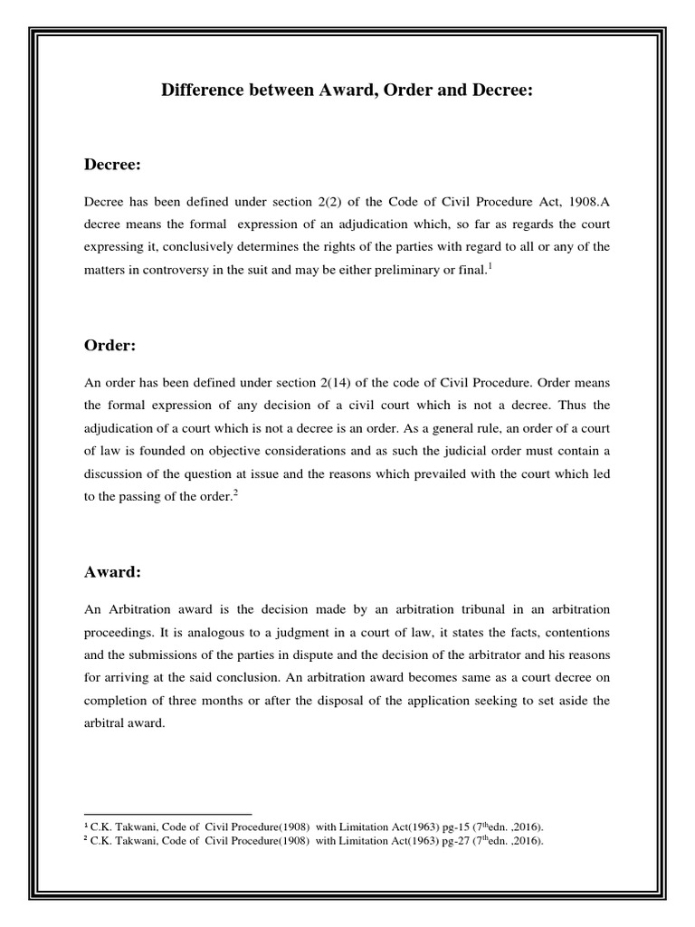 Difference Between Award Decree and Order | PDF