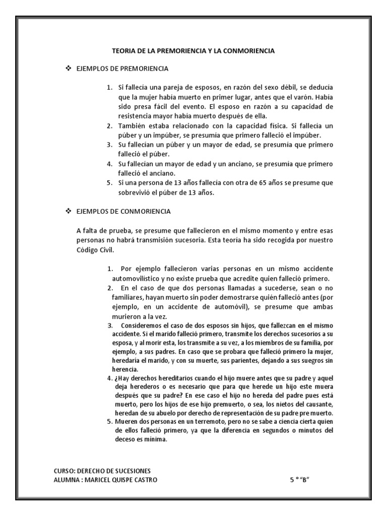 Teoria de La Premoriencia y La Conmoriencia | PDF | Herencia | Teoría