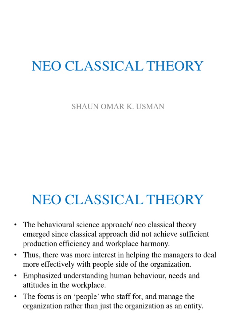 Neo Classical Theory | PDF | Interpersonal Relationships | Motivation