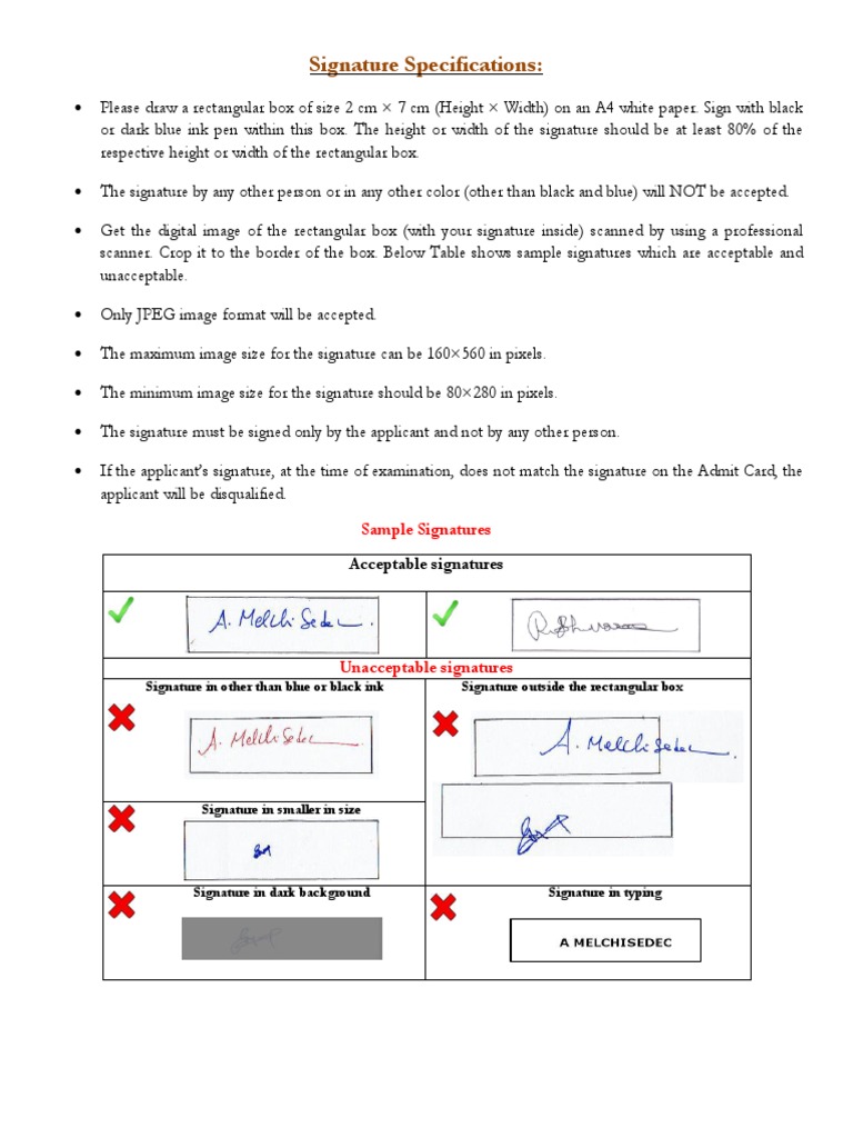 Guidelines For Signature Specifications