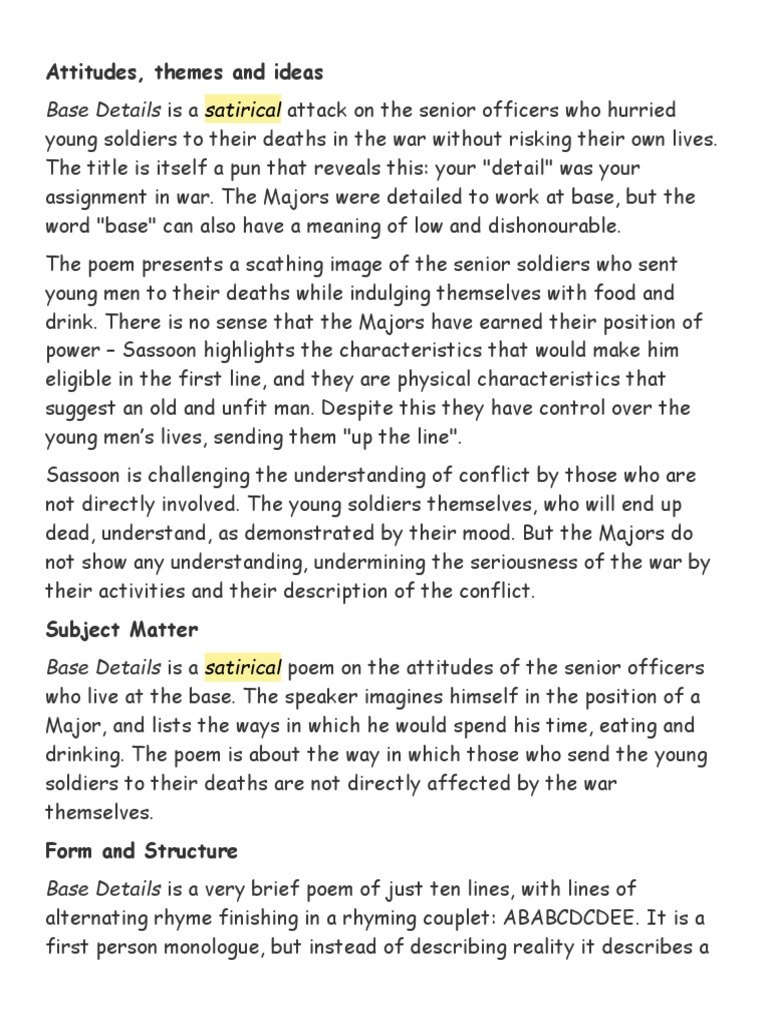 Base Details Analysis | Poetry | Unrest