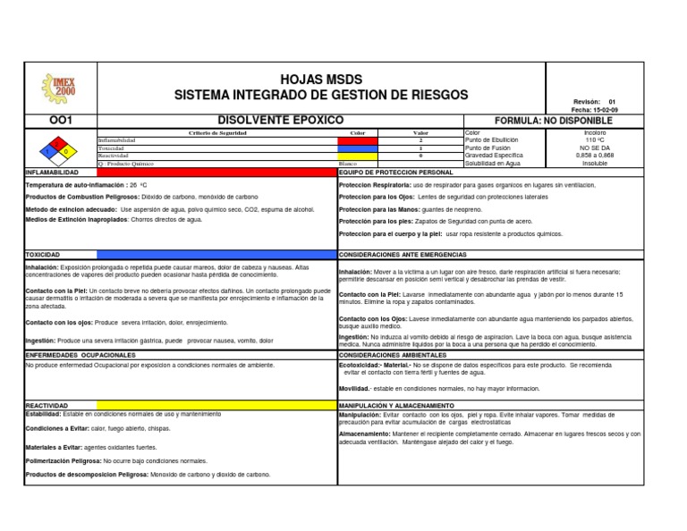 MSDS DISOLVENTE EPOXICO | Dióxido de carbono | Solvente