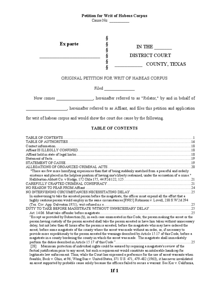 Habeas Corpus Generic Pdf Arrest Bail