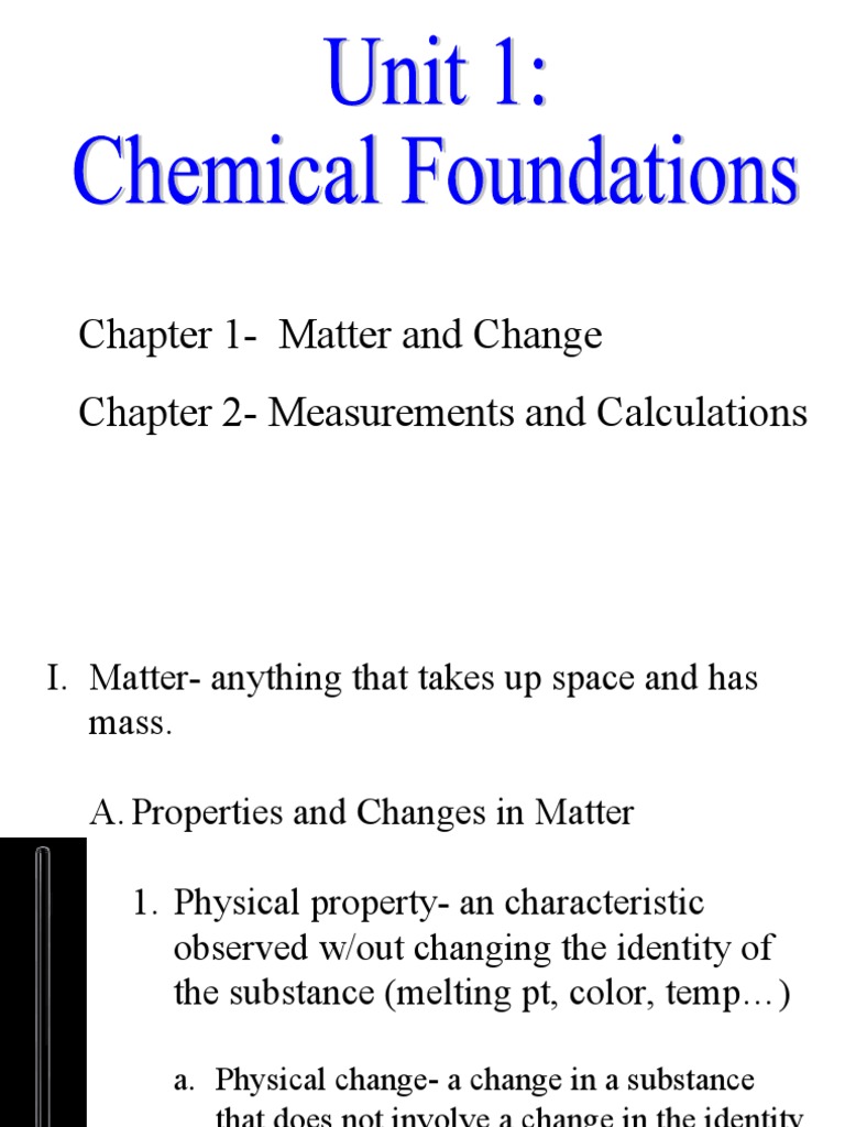 Chapter 1-Matter and Change Chapter 2 - Measurements and Calculations ...