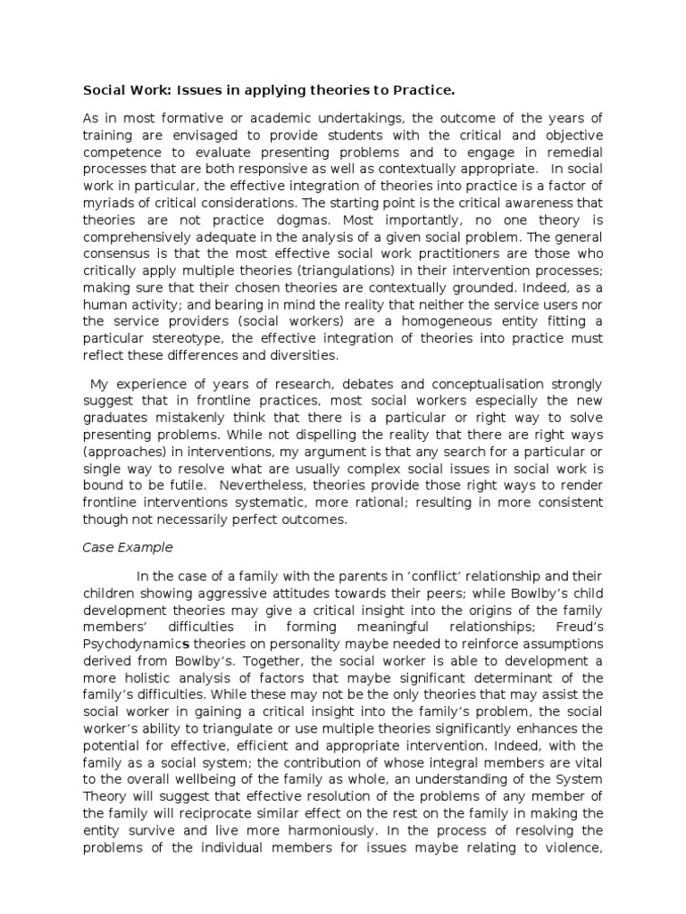 Social Work: Issues in Applying Theories To Practice. | Download Free ...