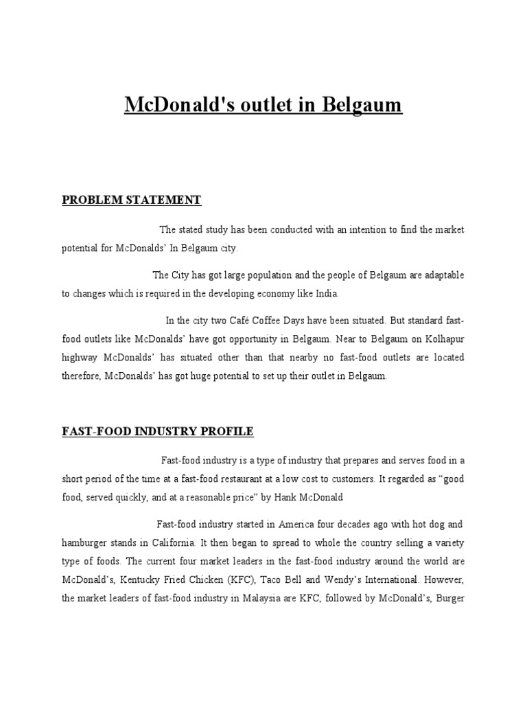 Mcdonald'S Outlet in Belgaum: Problem Statement | PDF | Fast Food ...