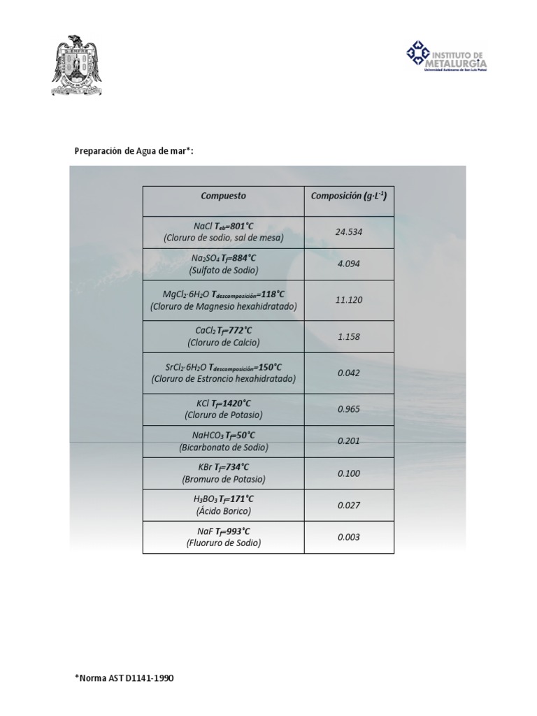 La composición química del agua de mar | PDF