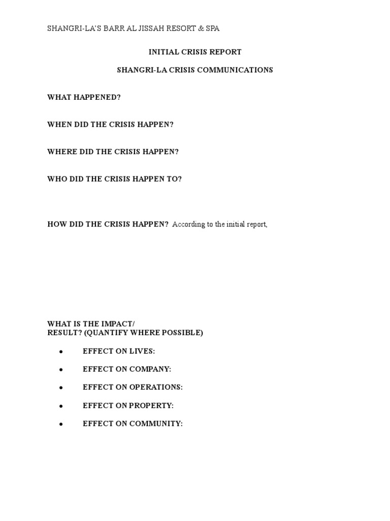 Shangri-La Crisis Report Overview | PDF