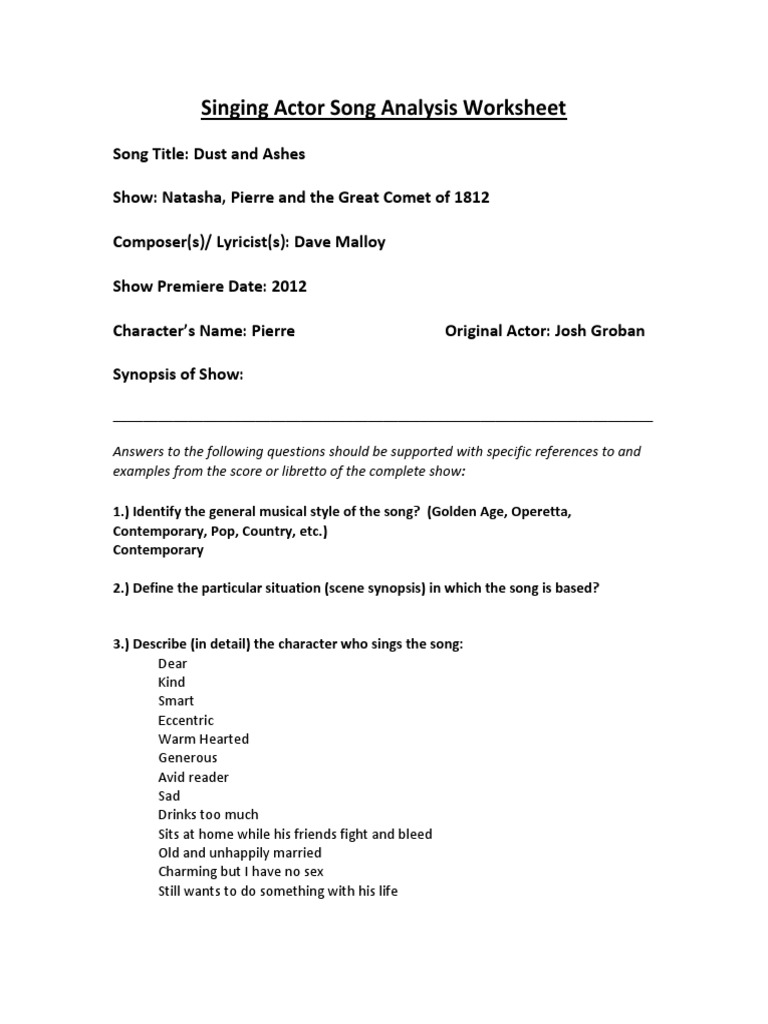 Song Analysis Sheet | PDF | Songs | Performing Arts