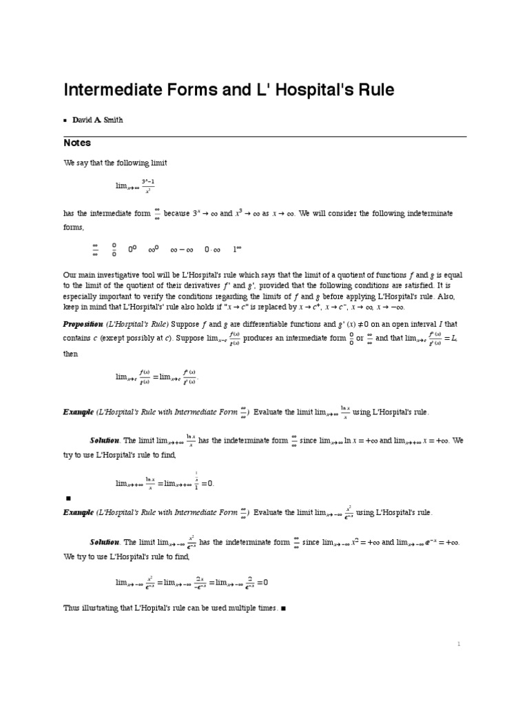Intermediate Forms and L' Hospital's Rule | PDF | Real Analysis ...