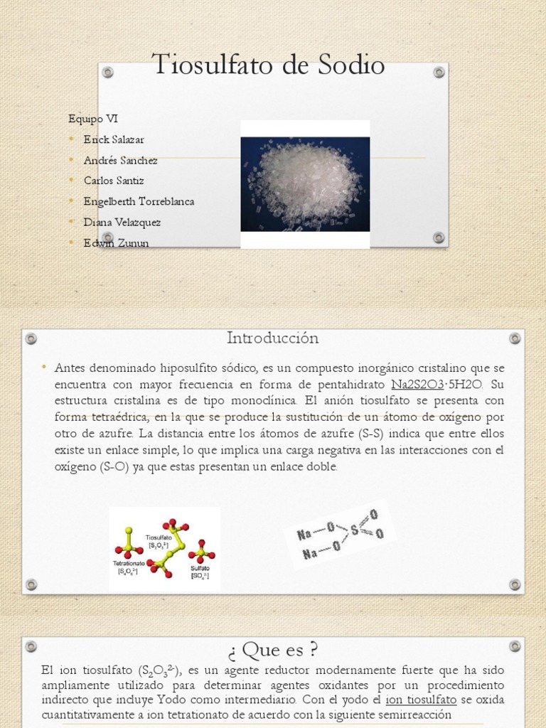 Tiosulfato de Sodio: Propiedades y Usos | PDF | Moléculas | Átomos