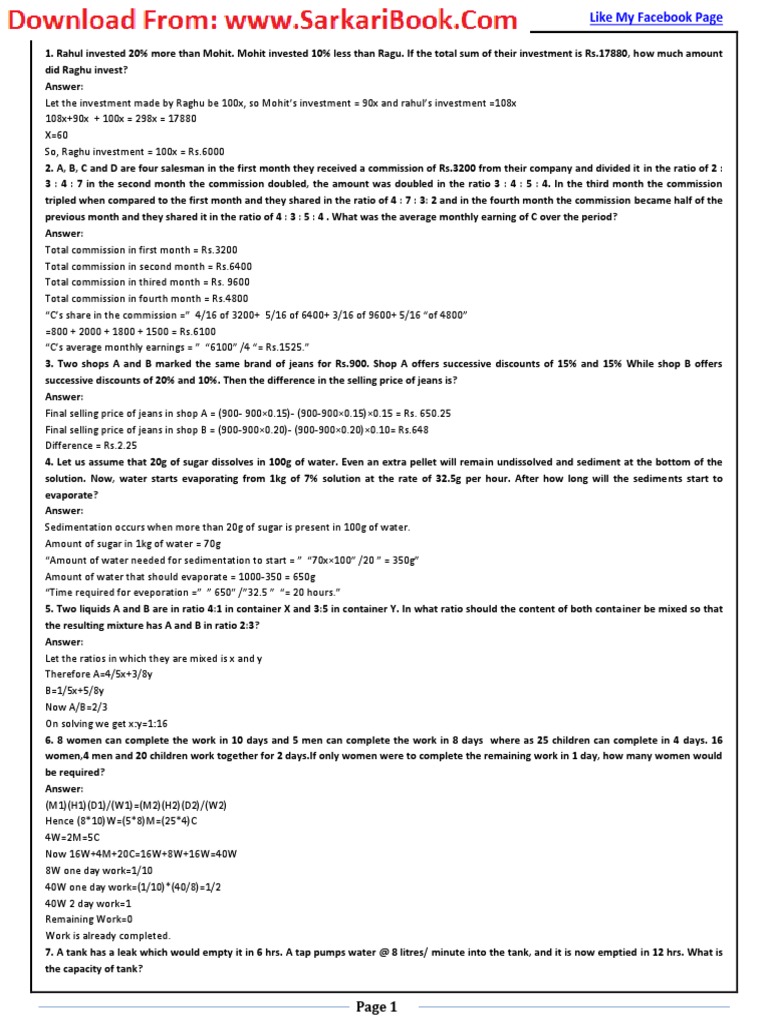 Quantitative Aptitude - 250 Word Problems-Download From | PDF | Odds | Interest