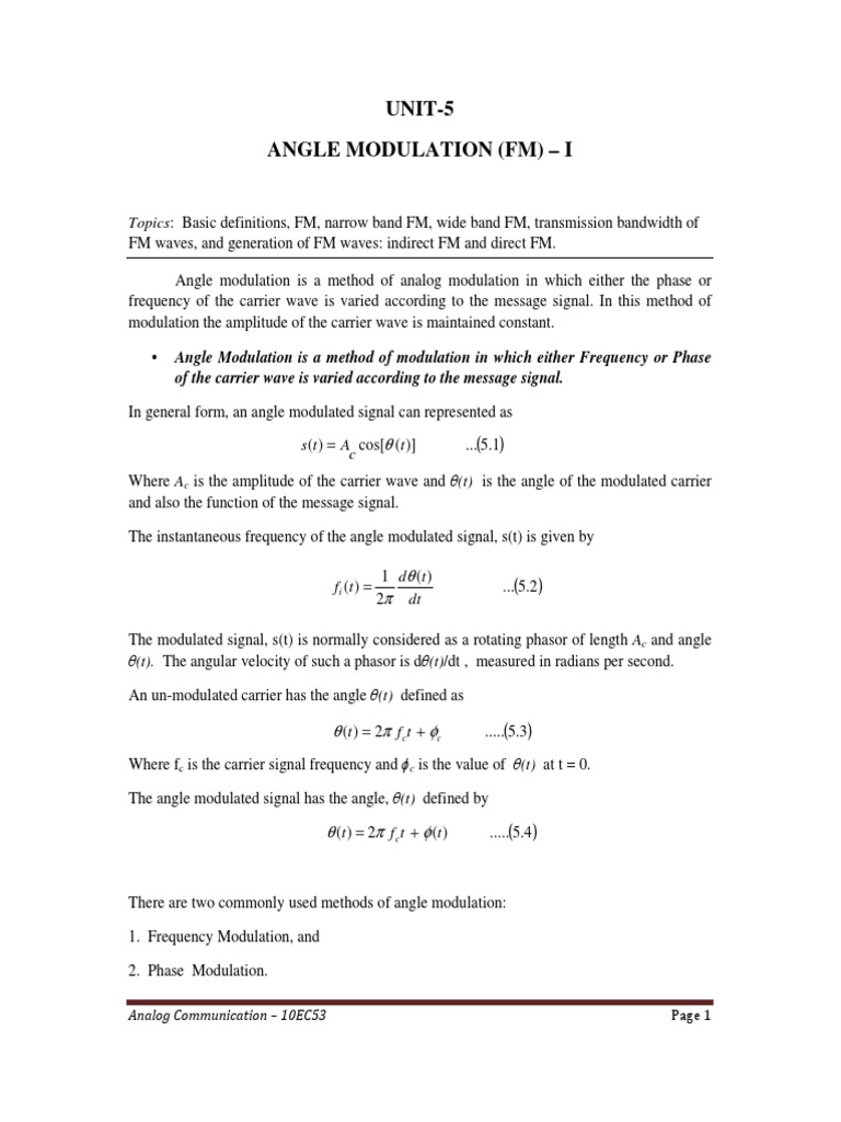 Angle Modulation Tutorial 1 | PDF | Frequency Modulation | Modulation