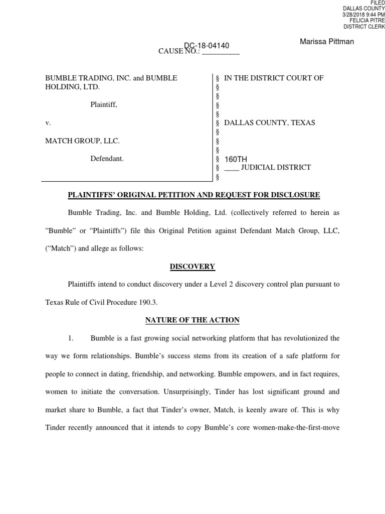 Bumble vs. Match Group | PDF | Trade Secret | Lawsuit