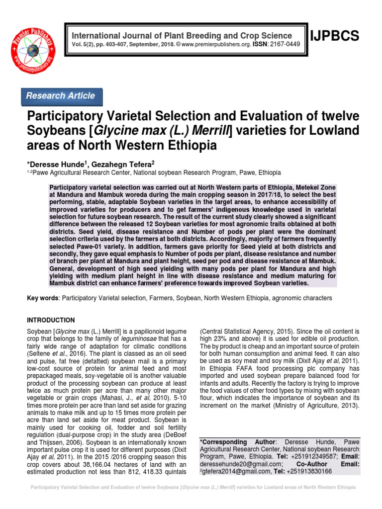 Participatory Varietal Selection and Evaluation of Twelve Soybeans ...