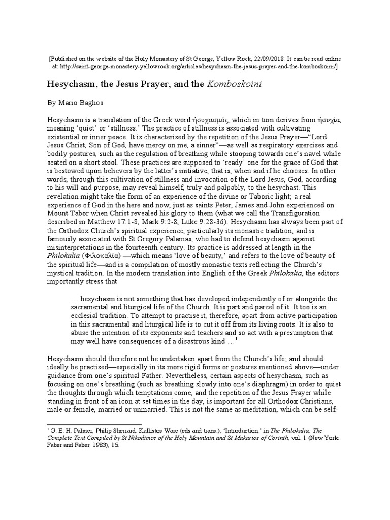 Hesychasm, The Jesus Prayer, and The Komboskini | PDF | Christian ...