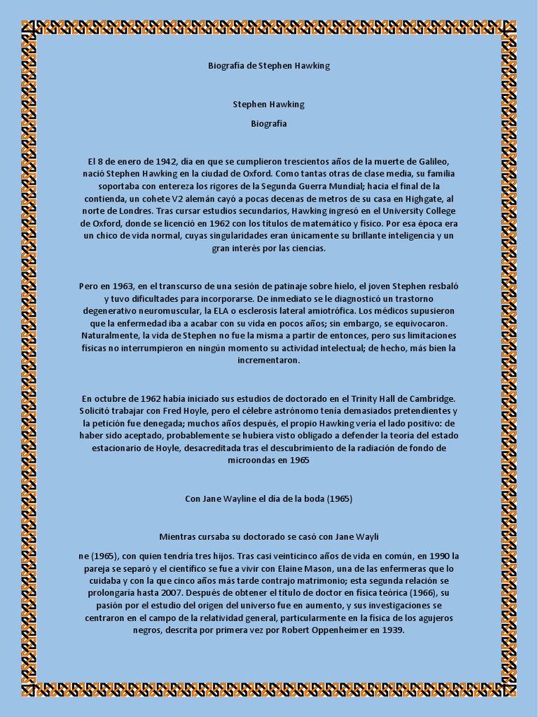 Biografía de Stephen Hawking | PDF | Stephen Hawking | Relatividad general