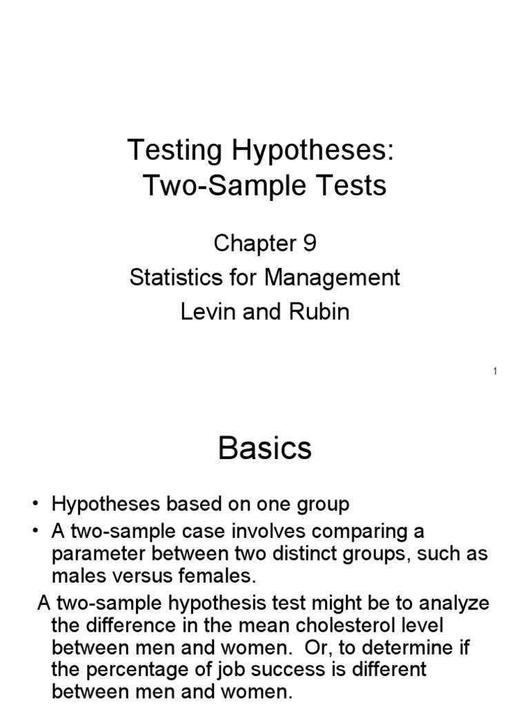 Testing Hypotheses: Two-Sample Tests: Statistics For Management Levin ...