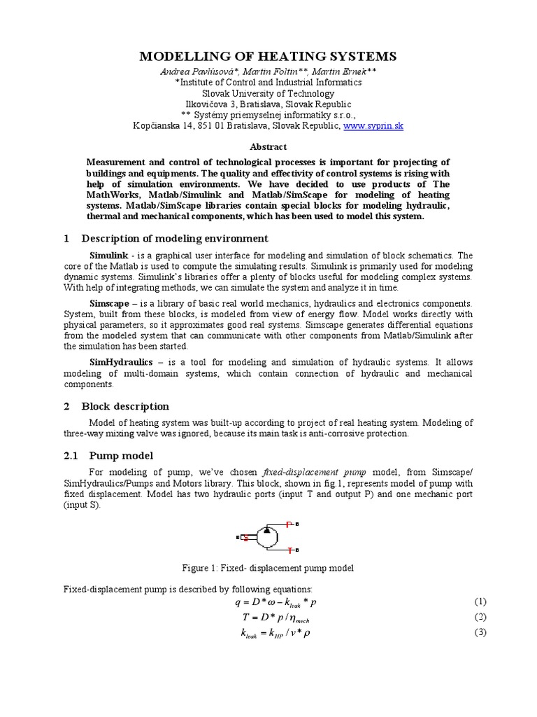Modelling of Heating Systems: 1 Description of Modeling Environment ...