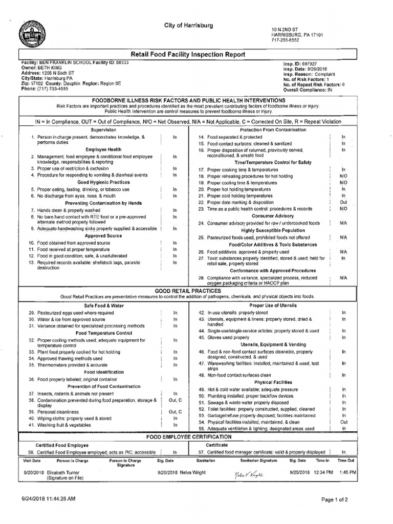 Inspection Reports From Ben Franklin and Melrose Elementary Schools | PDF