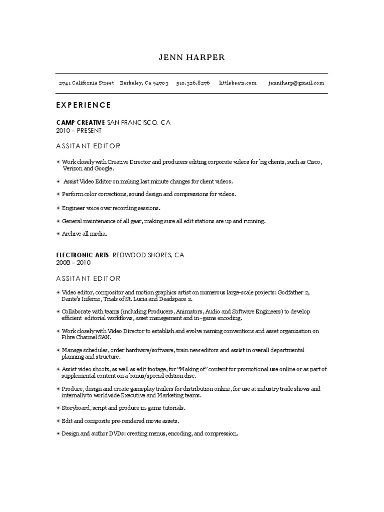 JENN HARPER Resume Scribd | PDF | Media Technology | Entertainment (General)