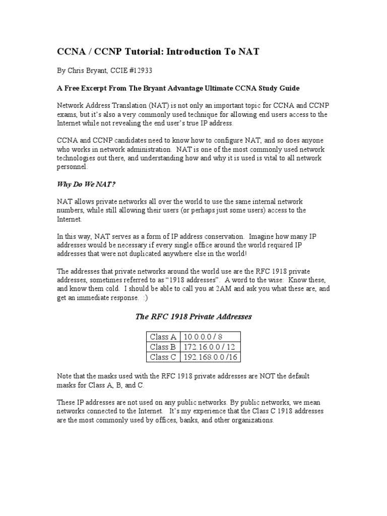 NAT Basics for CCNA/CCNP Prep | PDF