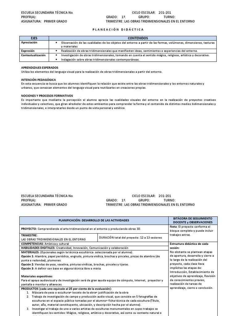 Planes De Lecciones De Arte De Primer Grado