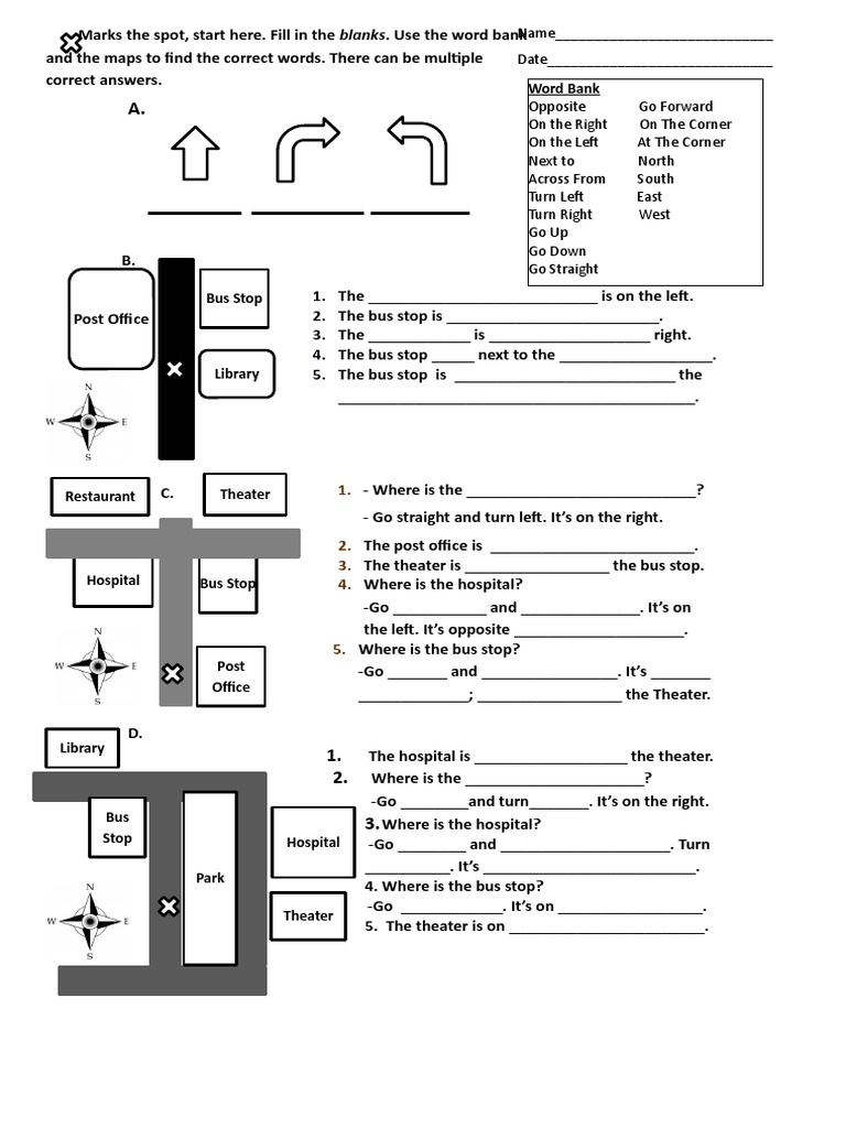 Direction and Location Practice Worksheet | PDF | Leisure