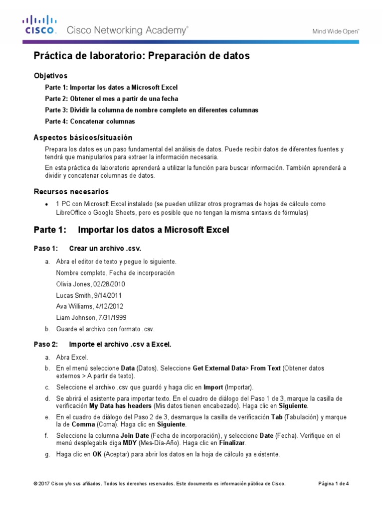 2.3.2.7 Lab - Preparing Data | PDF | Hoja de cálculo | Tabla (base de datos)