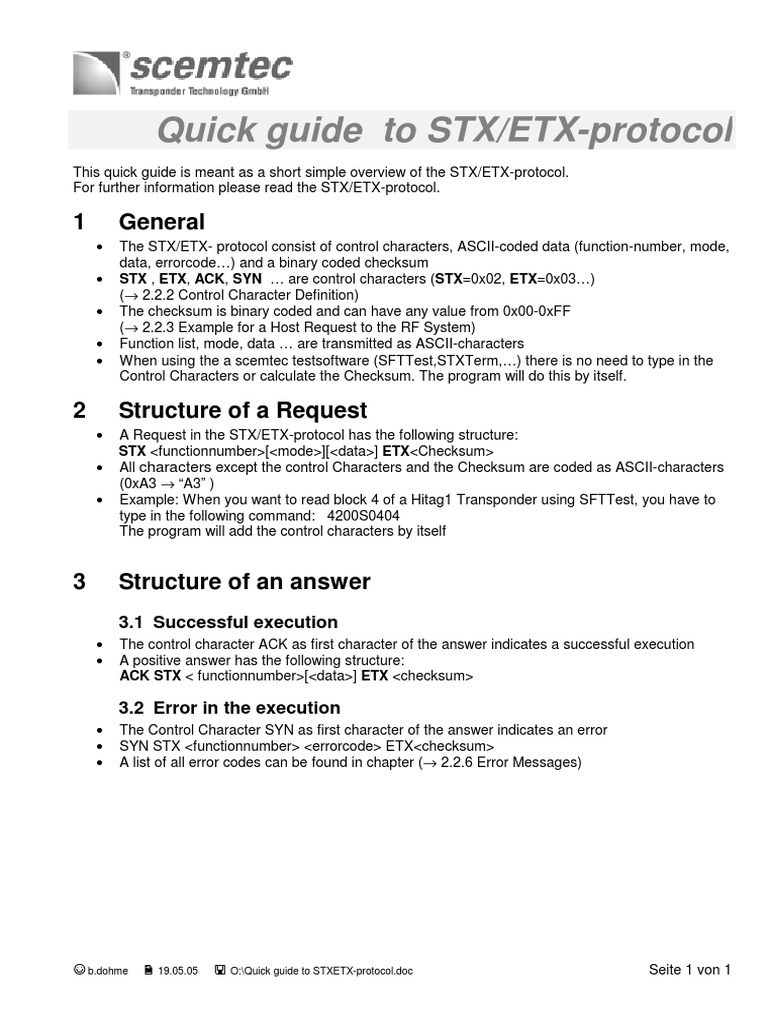 Quick Guide To STX/ETX-protocol: 1 General | PDF