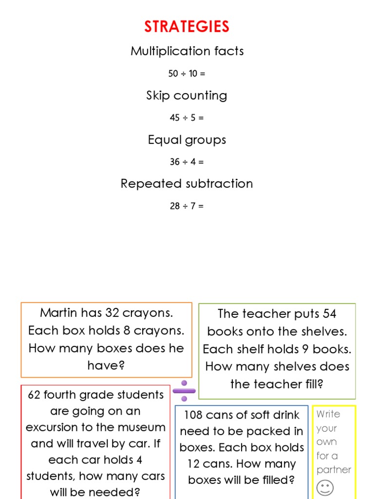 Strategies: Multiplication Facts Skip Counting Equal Groups Repeated ...